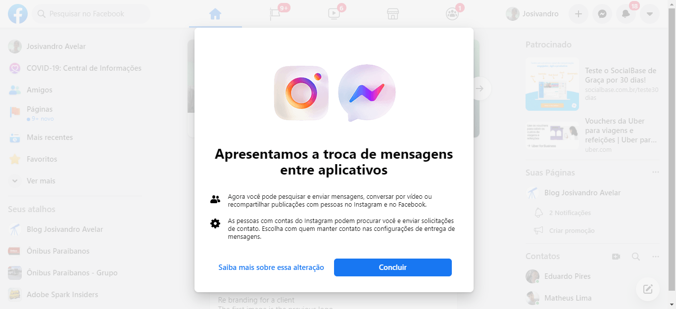 O que é a integração do Instagram com o Messenger? - Blog Josivandro Avelar